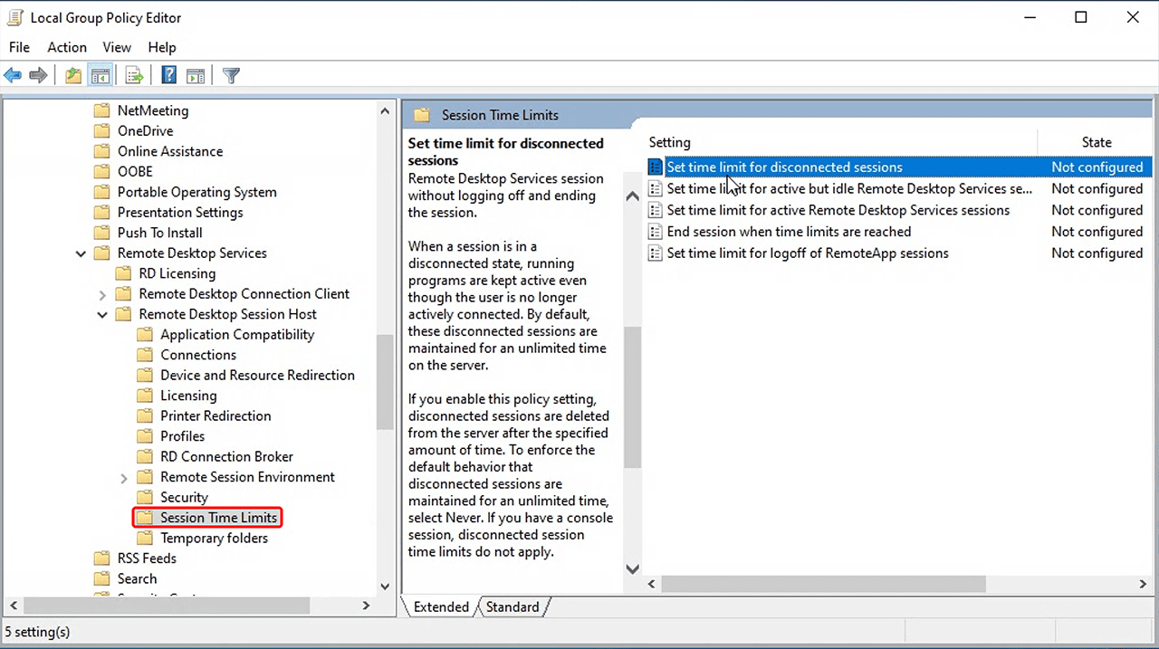 Time limit for disconnected sessions | oneclick™ Knowledge Base